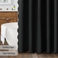 Black Scalloped Linen Textured Shower Curtain with 12 Metal Hooks ...