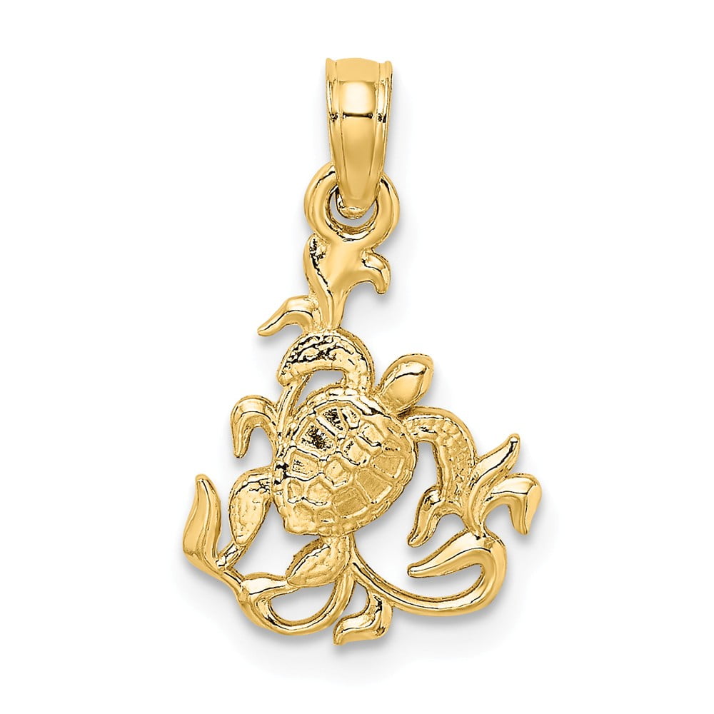 FB Jewels 14K Yellow Gold Mini Sea Turtle and Kelp Textured Pendant ...