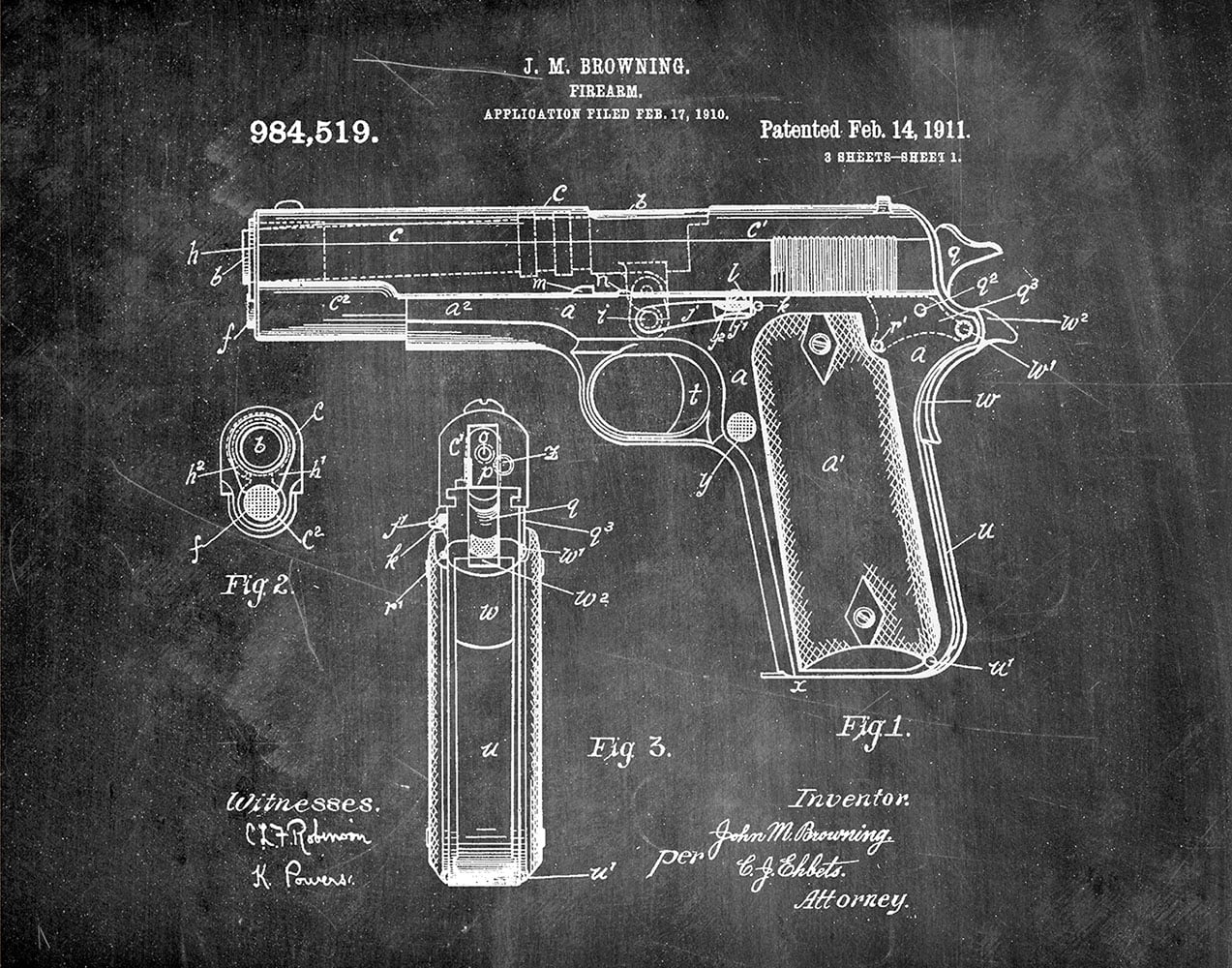 1911 Handgun Drawing