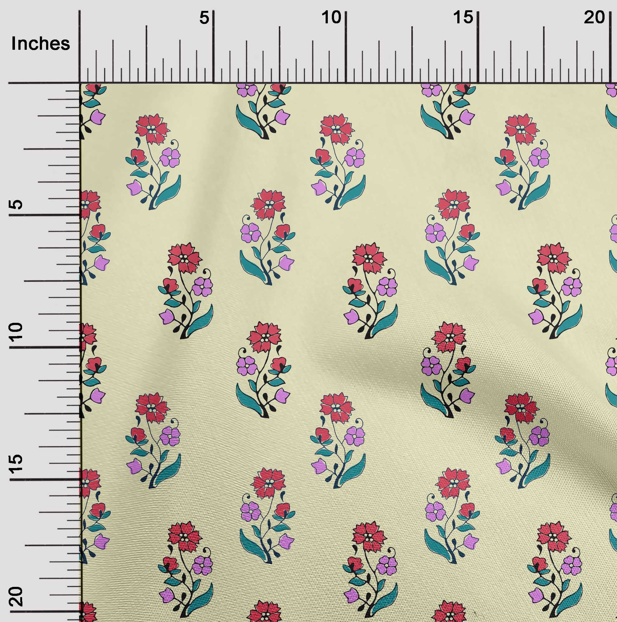 oneOone Cotton Poplin Fabric Leaves & Floral Block Print Fabric By The ...