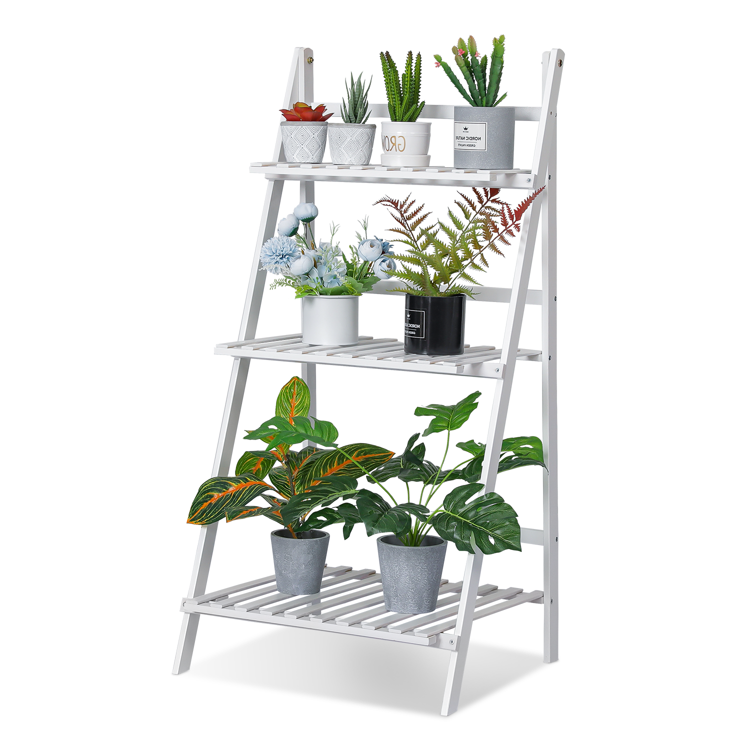 Magshion Bamboo 3 Tiers Foldable Plant Stand, Flower Display Organizer ...