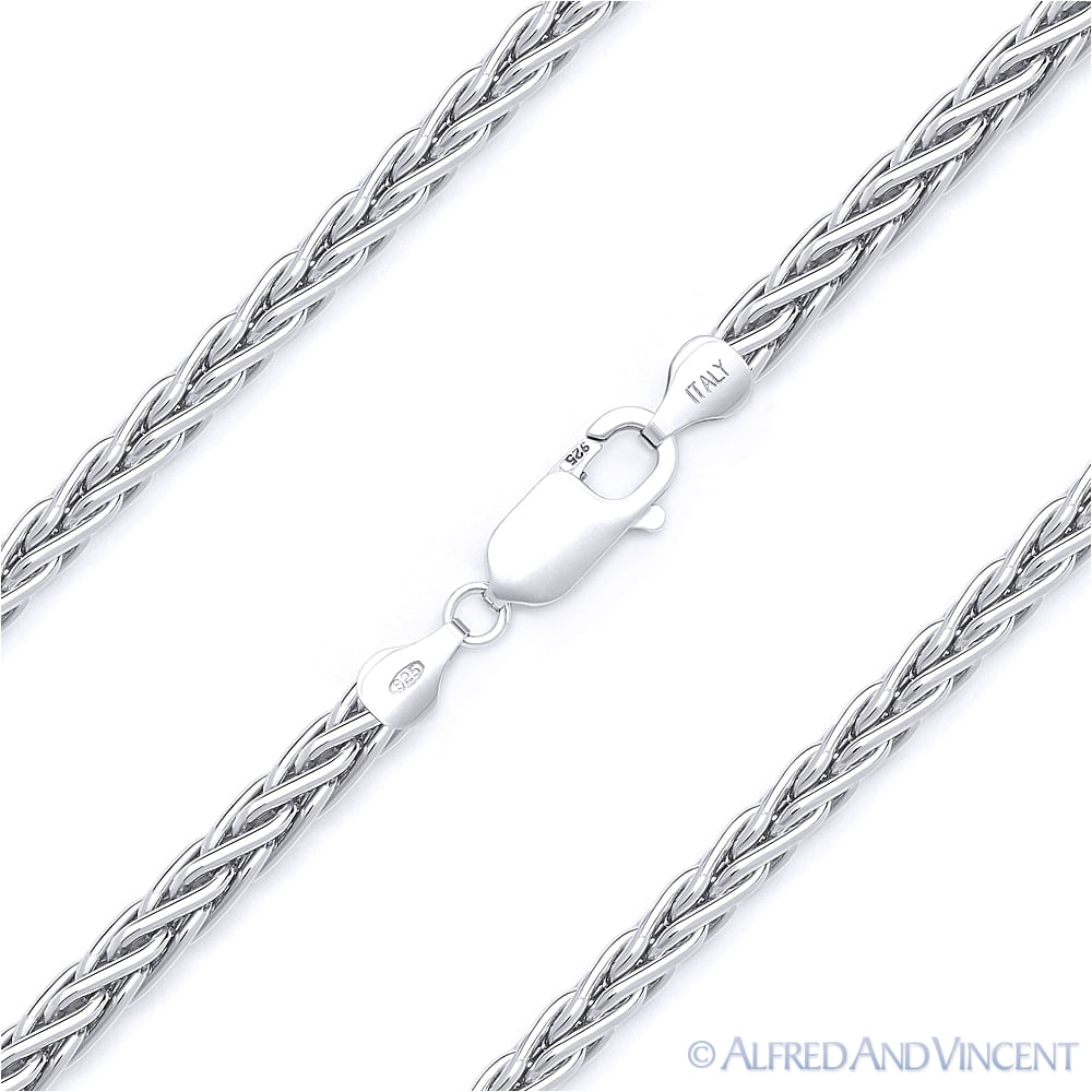 2.2mm Wheat / Spiga Link Italian Chain Necklace in Solid .925 Sterling ...