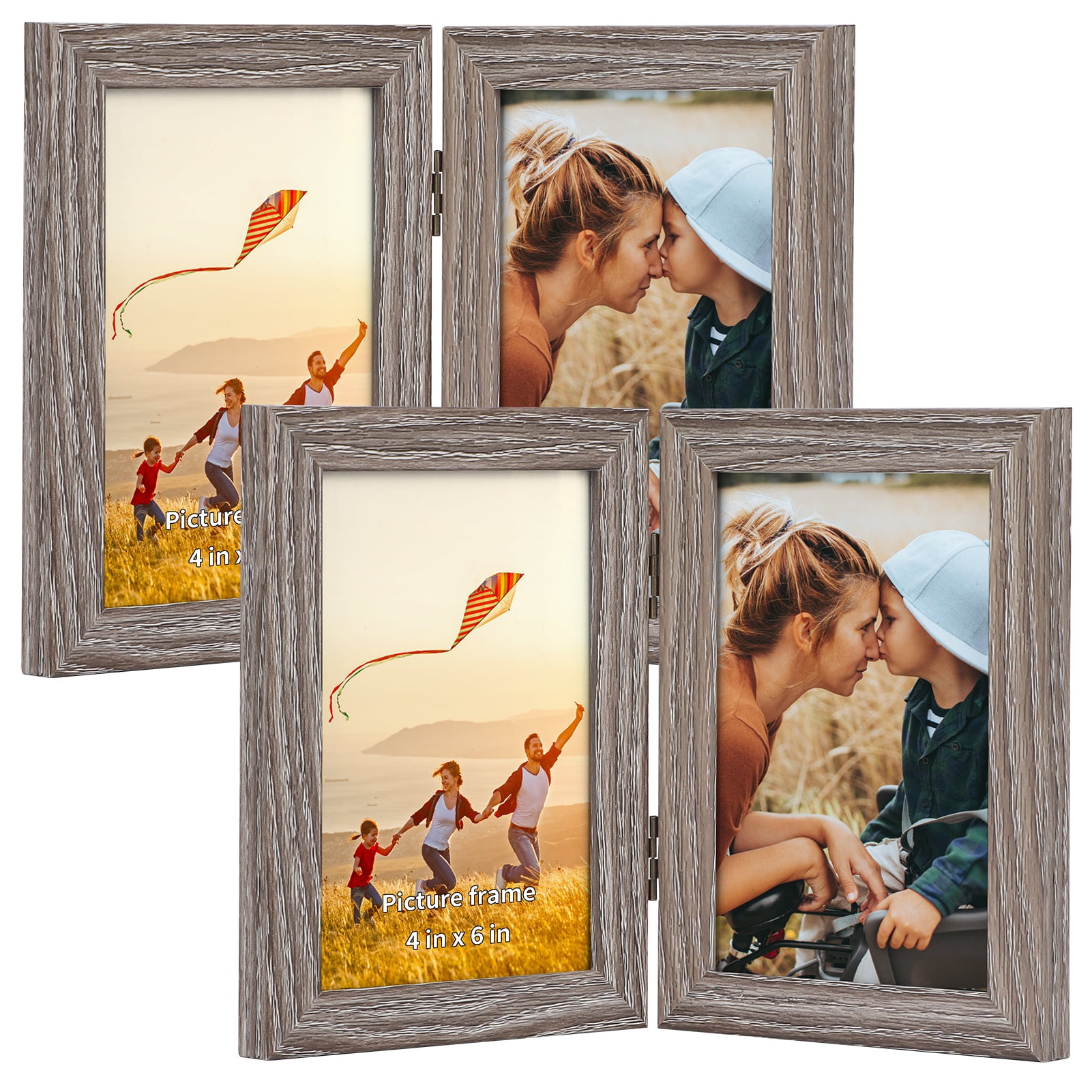 4 Pack Hinged 4x6 Picture Frame, Rustic Wood Grain 4 by 6 Photo Frames ...
