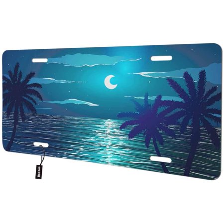 Beabes Moon and Palm Trees Front License Plate Cover,Wave Clouds Stars ...