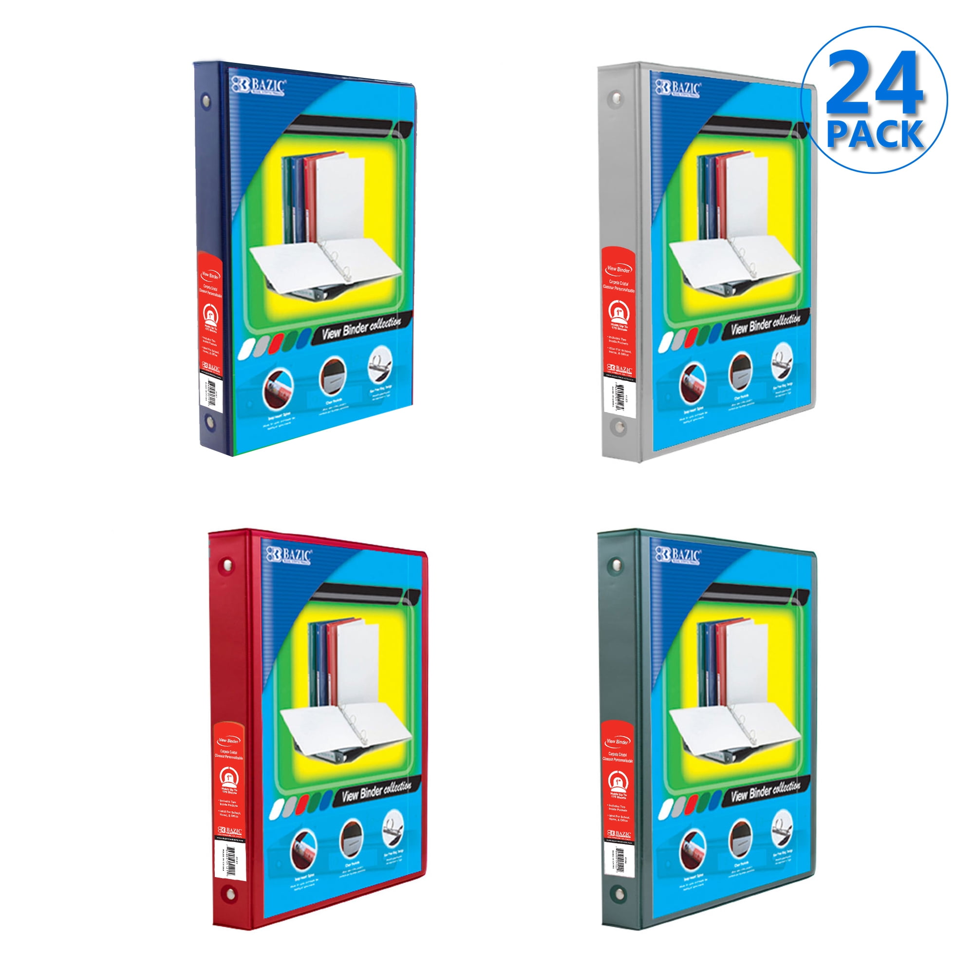 BAZIC 3 Ring Binder 1" Economy View Binders Hold 175 Sheets, 24-Count ...