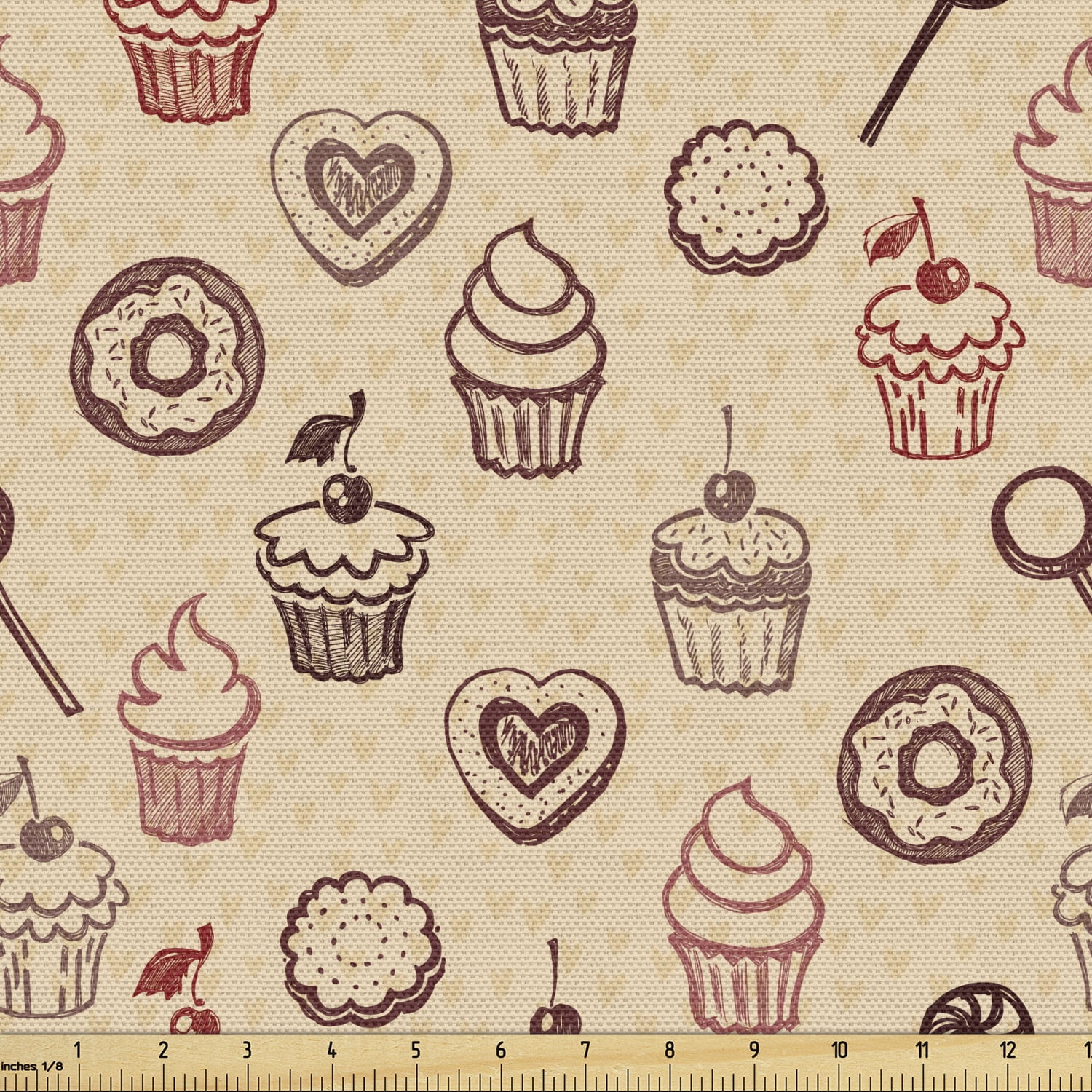 Cupcake Upholstery Fabric by the Yard, Pastry Sweets Donuts Muffins ...
