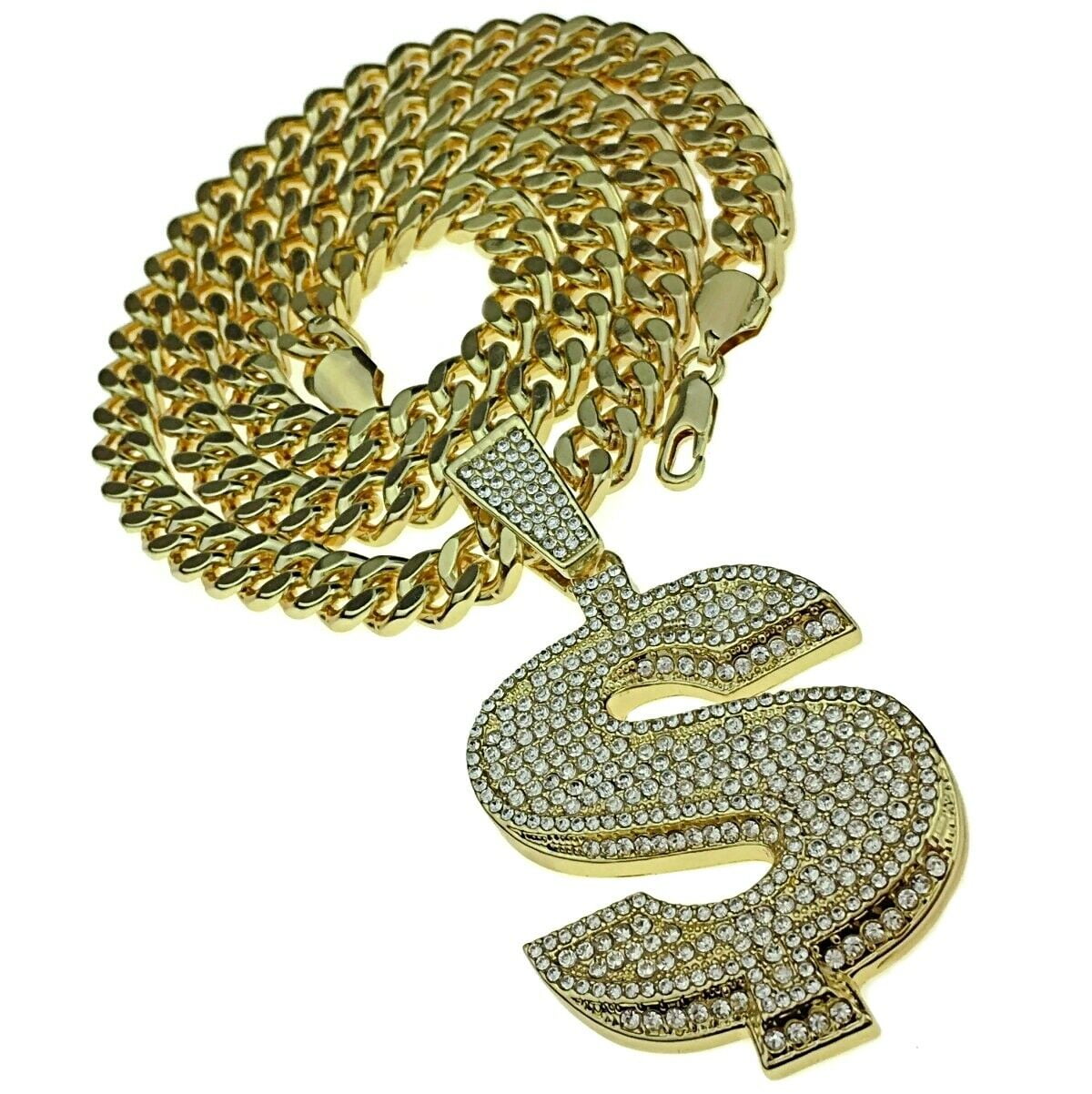 Heavy Dollar $ Sign Hip Hop Chain Chunky Pendant Gold Finish Money ...
