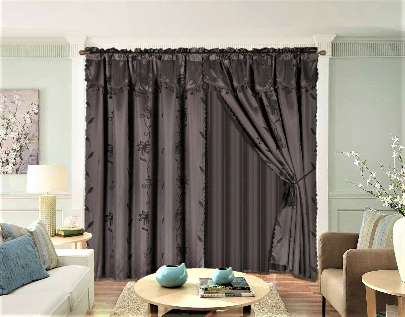 NADA Brown color 8 piece complete set window curtain panels, matching ...
