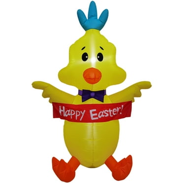 5' Air Blown Inflatable Easter Chick Holding "Happy Easter" Banner Yard ...