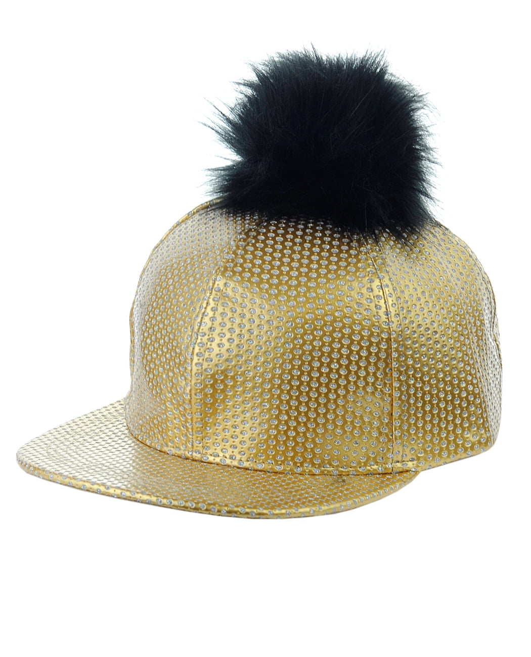 Unisex Style Faux Fur Pom Pom Snapback Flat Bill Cap Hat - Silver ...