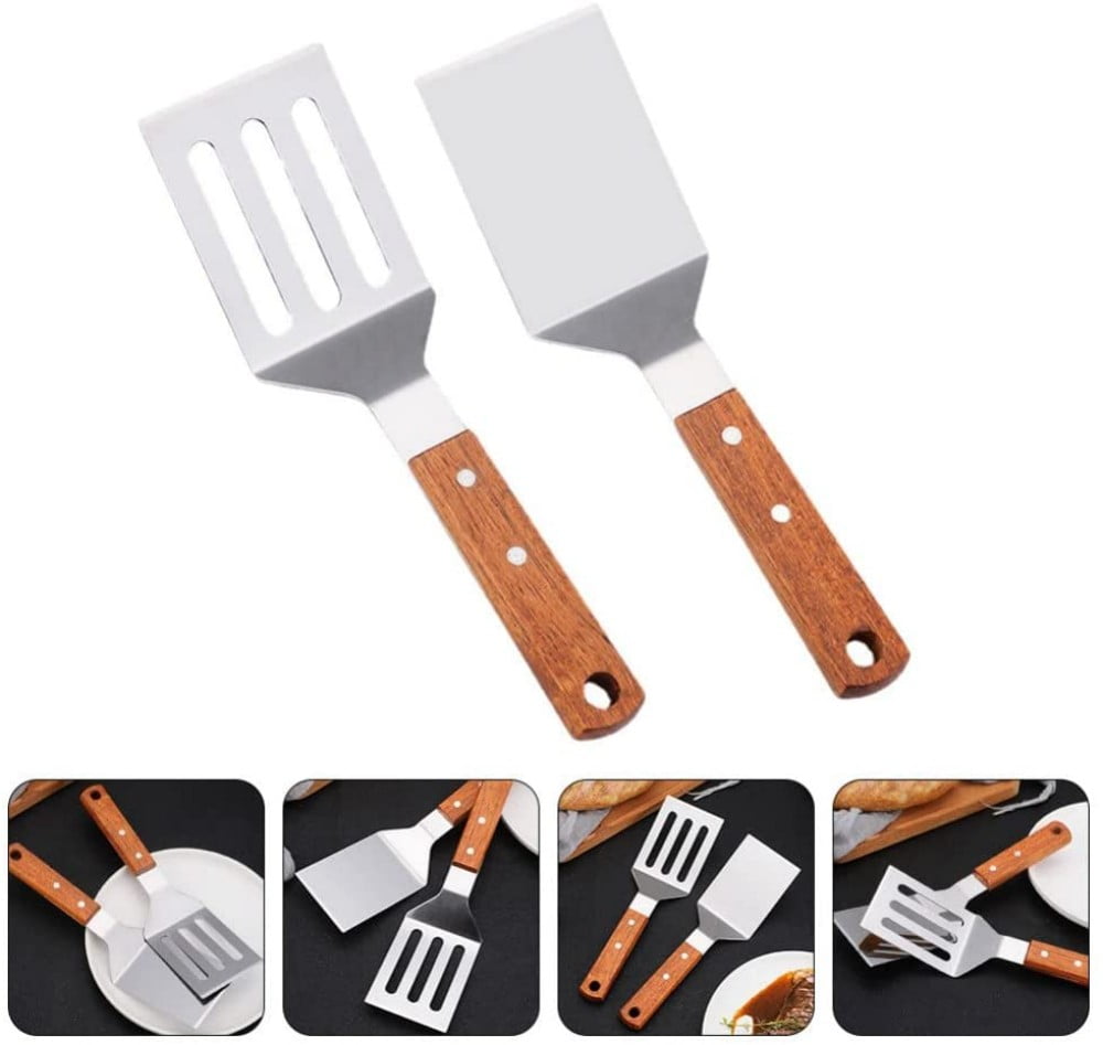 TRIANU Metal Spatula With Wooden Handle, 2 Pcs Stainless Steel Flipper ...
