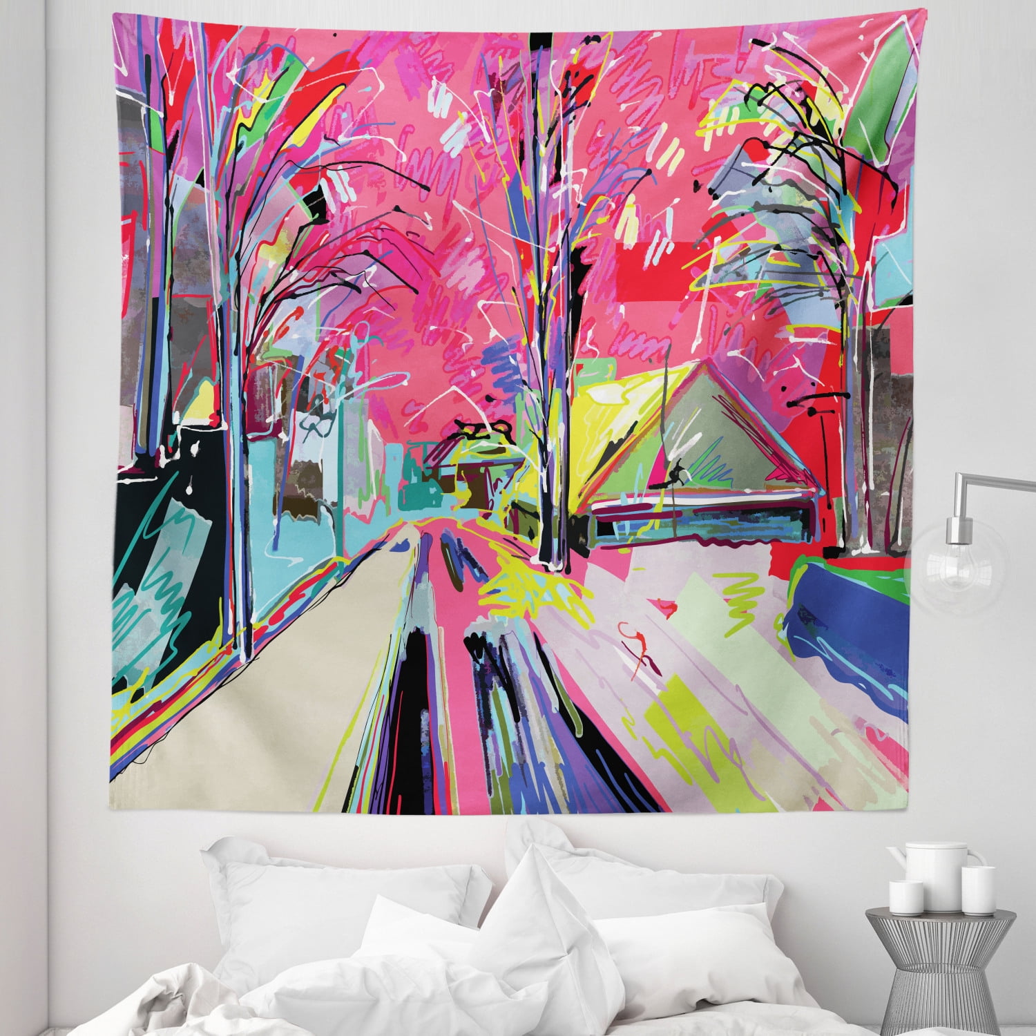 Fine Art Tapestry, Funky Digital Paint Streets Sketch Style Unusual ...