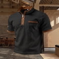 Antinious Men Solid Texture Half Zip Pockets Collared Short Sleeve ...