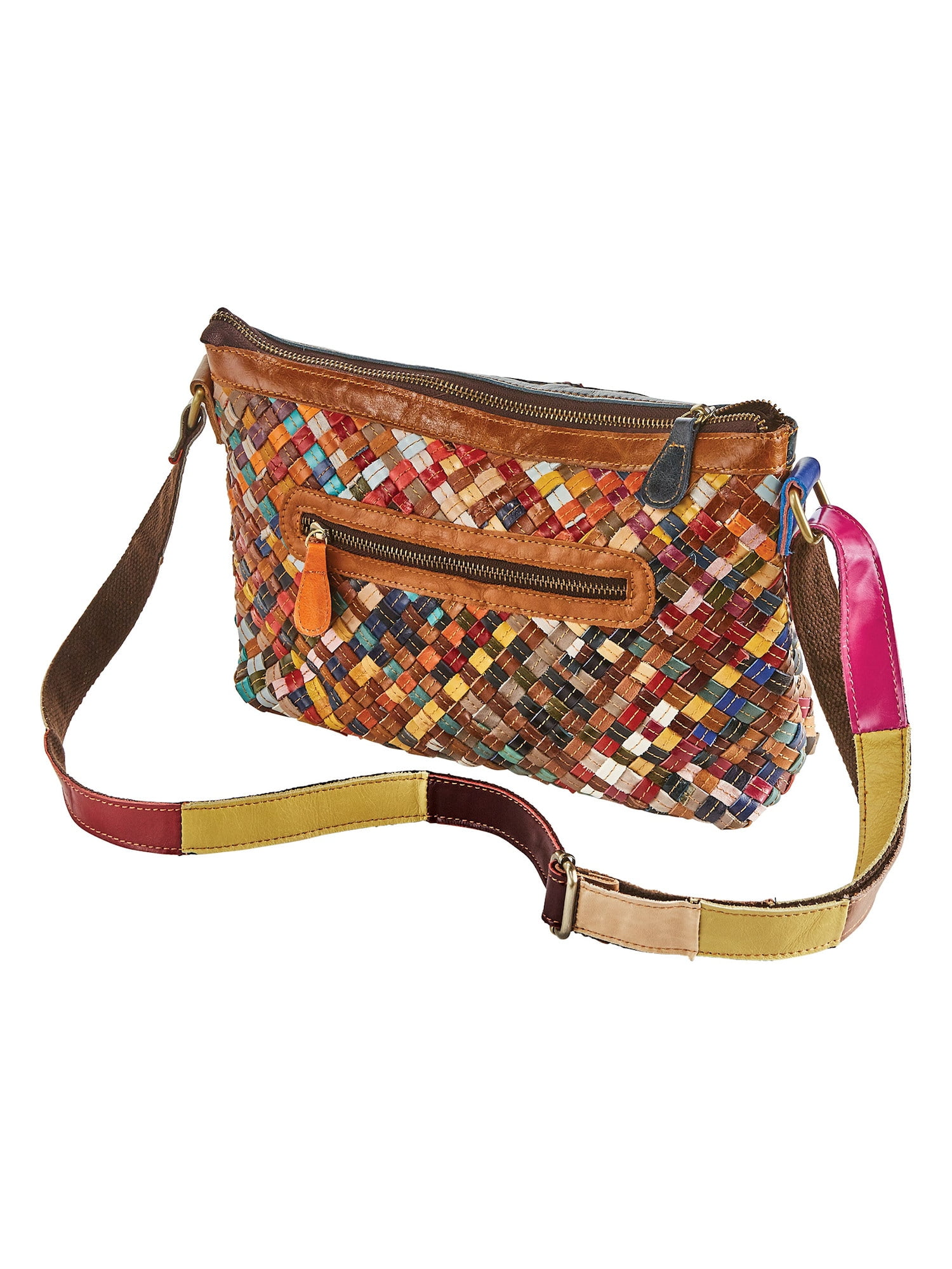 Women's Woven Leather Crossbody Handbag - Basketweave Design Purse ...