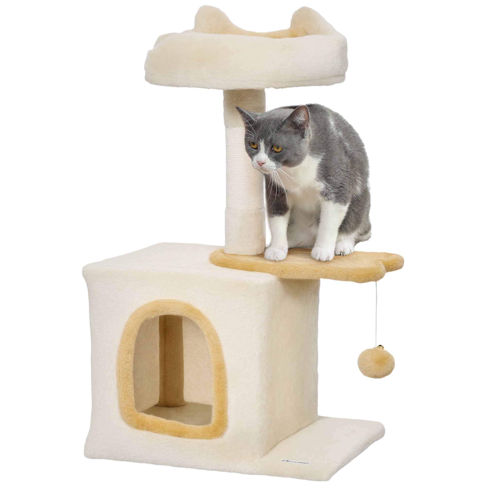 Click here for Pawhut 28 Cat Tree Tower With Plush Top Bed  Beige... prices