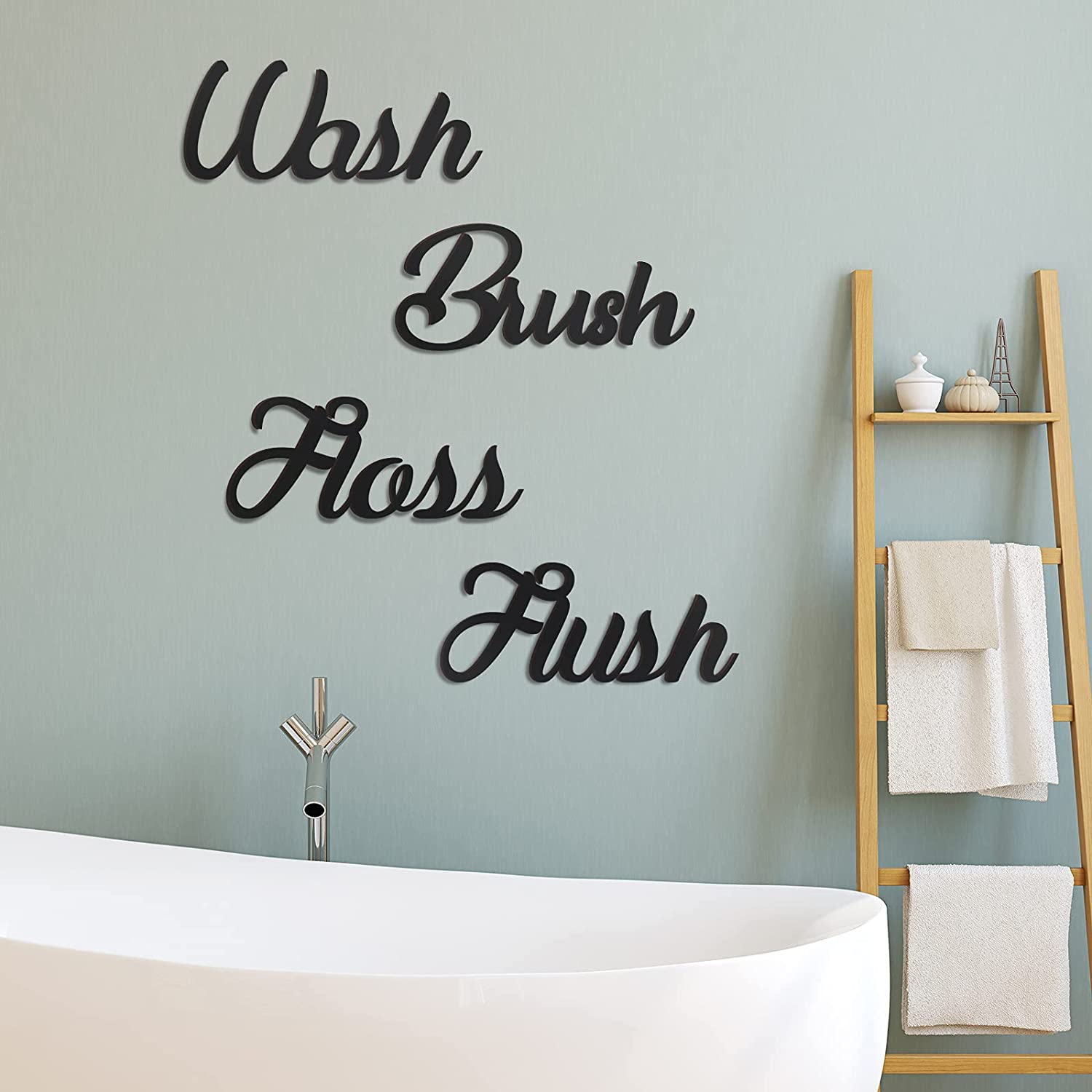 4 Pieces Farmhouse Bathroom Wall Decors Wash Brush Floss Flush Signs ...