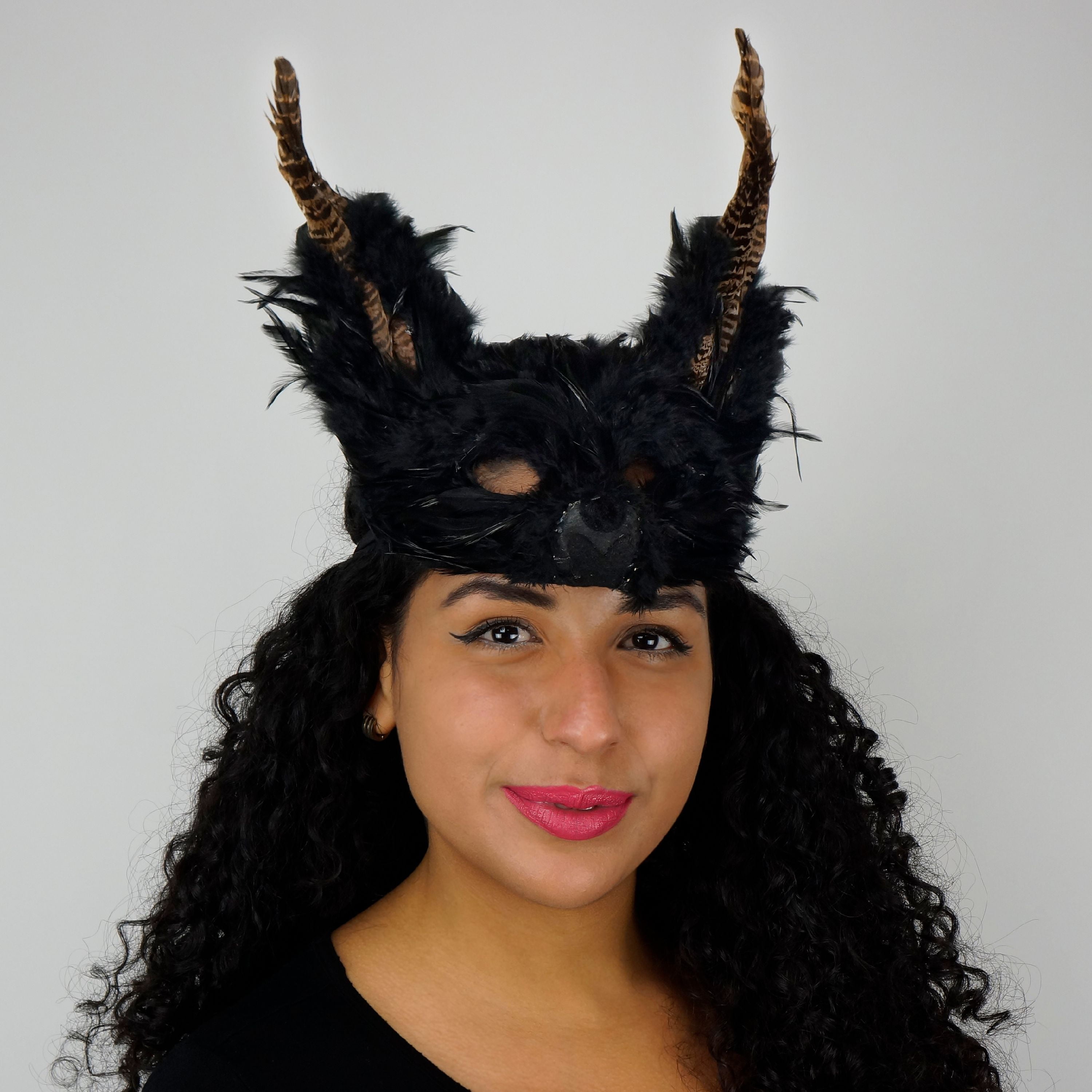 Feather Half Face Wolf Mask Black Arctic Fox Adult Halloween Cosplay feather-half-face-wolf-mask-black-arctic-fox-adult-halloween-cosplay