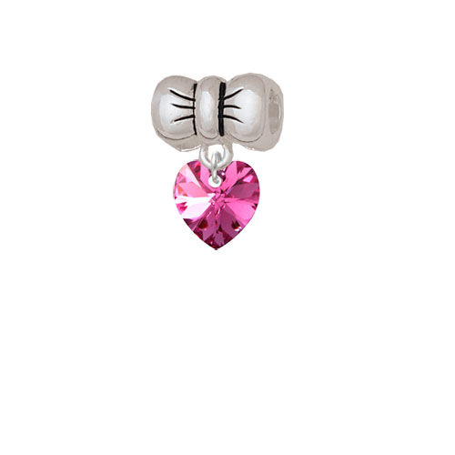 Hot Pink Crystal Heart - Bow Charm Bead - Walmart.com
