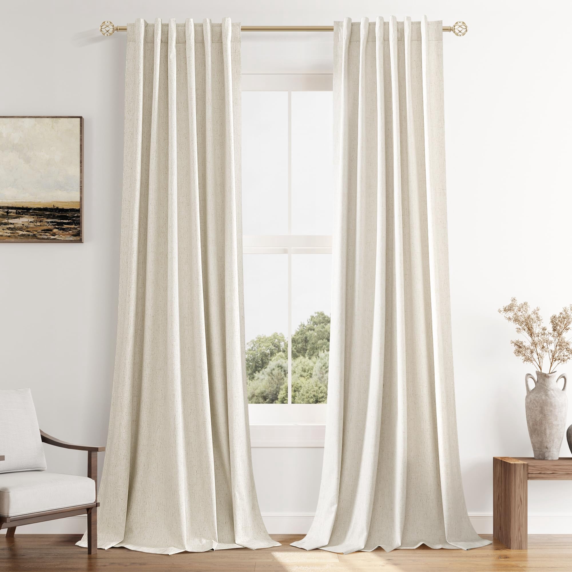 Cortinas de lino color beige crema opacas de la marca Guken 107 x 229 ...