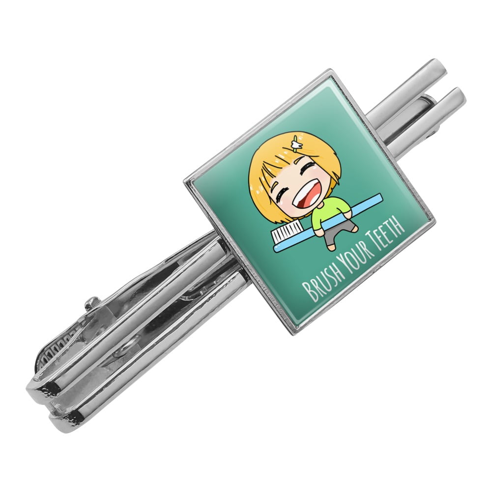 Brush Your Teeth Toothbrush Kawaii Chibi Square Tie Bar Clip Clasp Tack ...