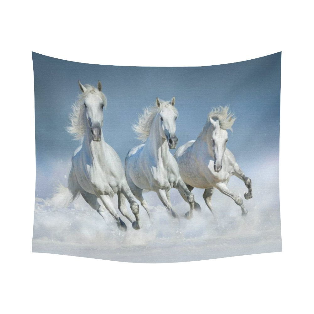 GCKG Snow Winter Field Beautiful Horse Tapestry Wall Hanging Running ...