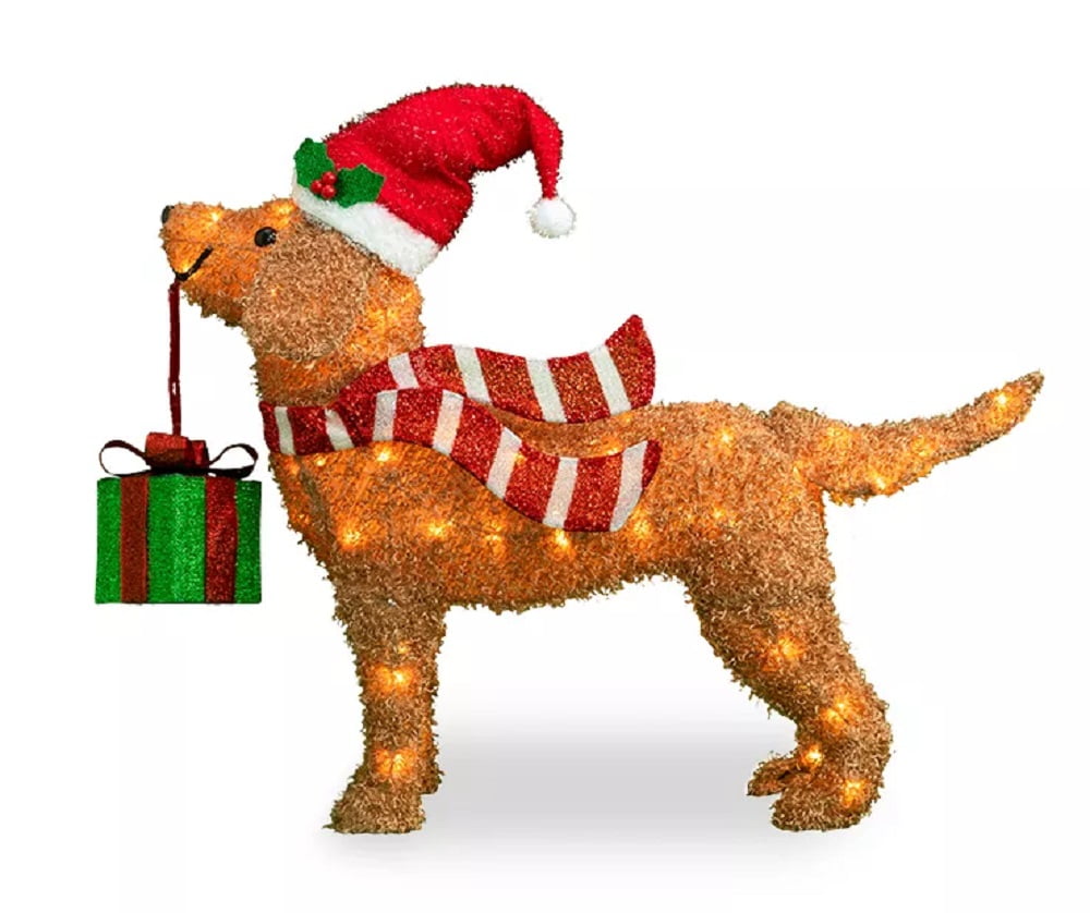 30 Inch Wide - Holiday Golden Dog with Gift Box, Christmas Hat and ...