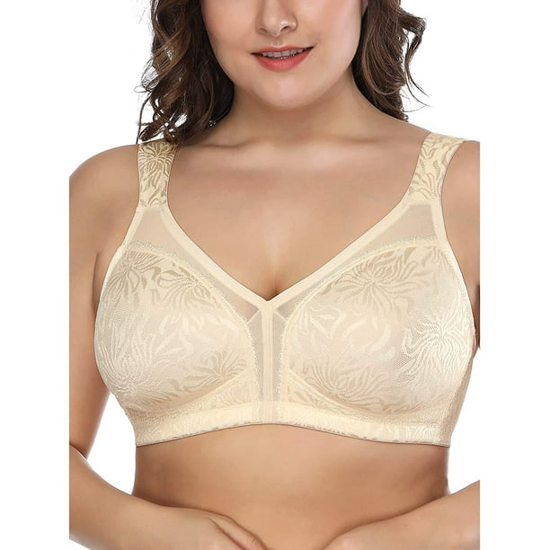 Deyllo Women's Full Coverage Plus Size Comfort Minimizer Bra Wirefree Non Padded 36G Nude ...