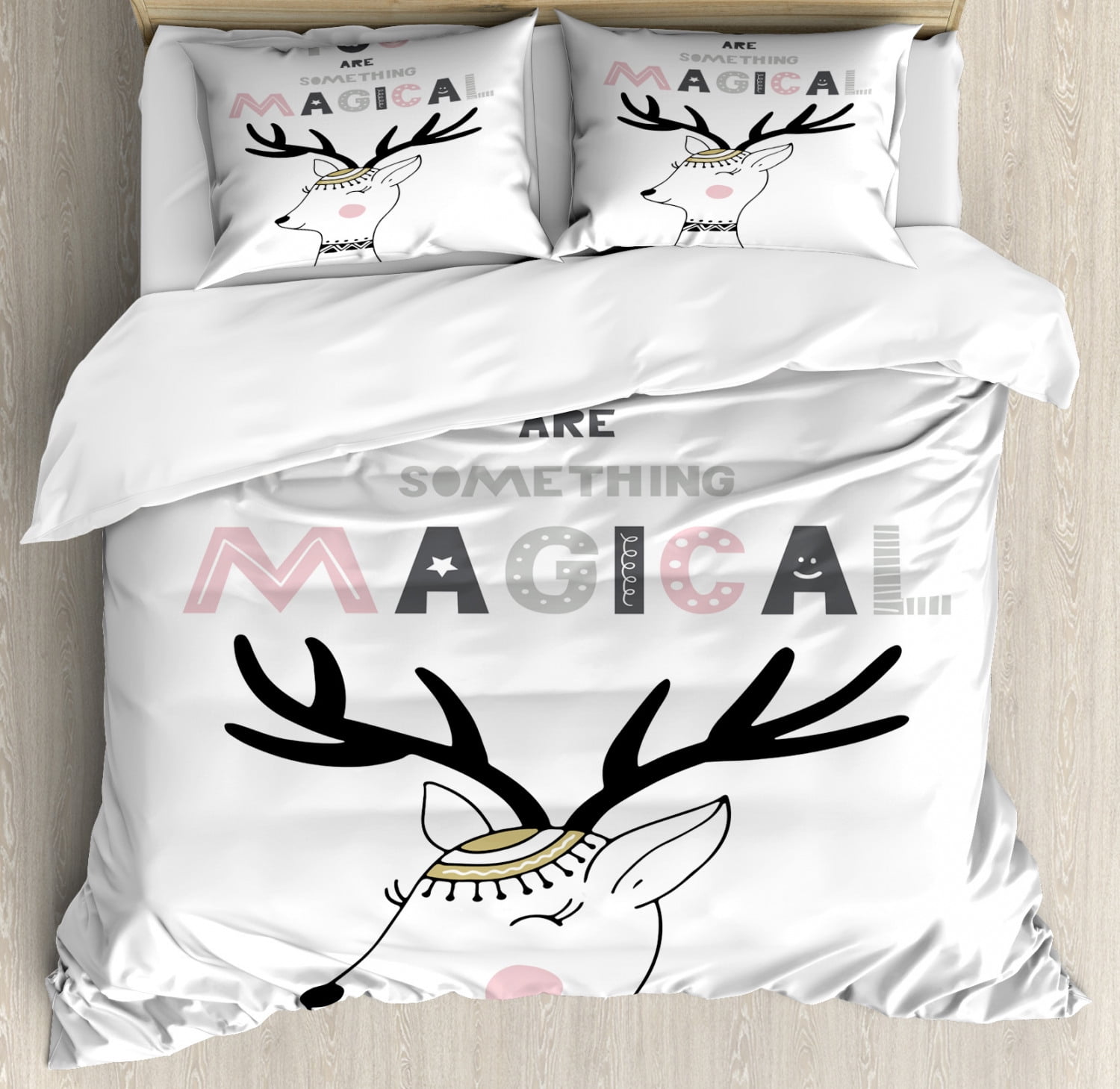 Quote Queen Size Duvet Cover Set, You are Something Magical Slogan with ...