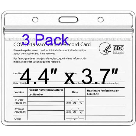 3 Pack - Clear CDC Vaccination Card Protector, 4X3" Immunization Record ...