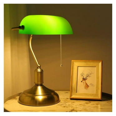 Antique Desk Lamp, Traditional Bankers Lamp, Yellow Frosted Glass, E26 ...