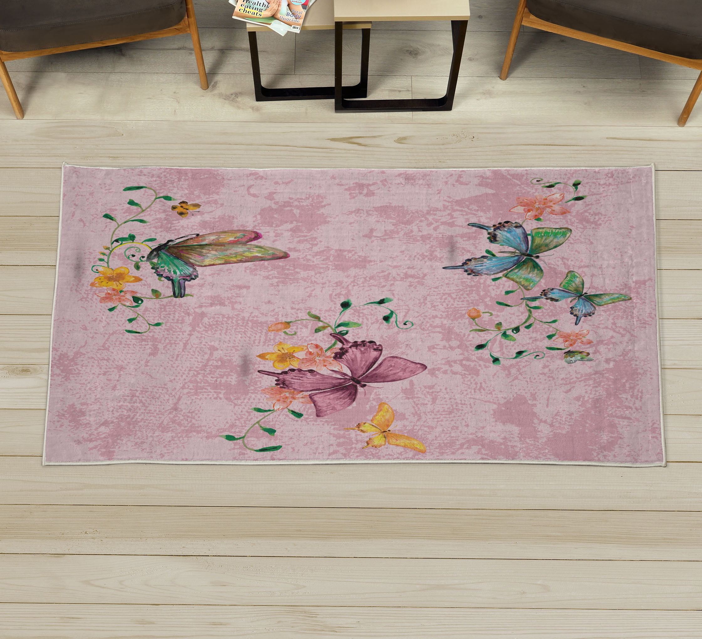 Butterfly Decorative Rug, Springtime Flying Moths on Vintage Style ...