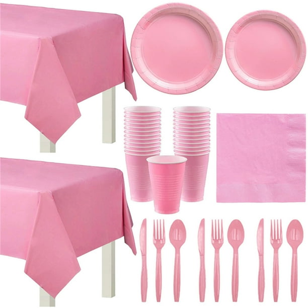 155 Pcs Pink Paper Dinnerware Set Birthday Party Supplies Decorations ...