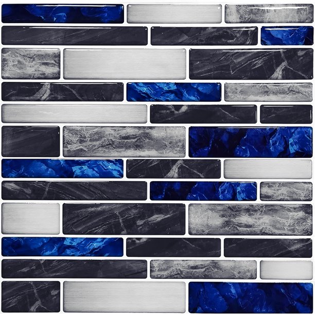 10 Pieces, Self Adhesive Blue Tiles, Adhesive Vinyl Kitchen Backsplash ...