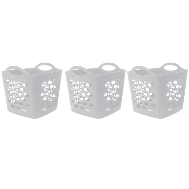 Mainstays Flexible Square Plastic Laundry Basket, 3 Pack, White ...