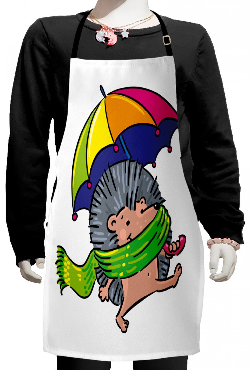 Hedgehog Kids Apron, Smiling Animal with Spikes and Scarf Rainbow ...