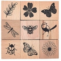 9 Style Wooden Rubber Stamps Set 1.25 Inch Reusable Flower Butterfly ...
