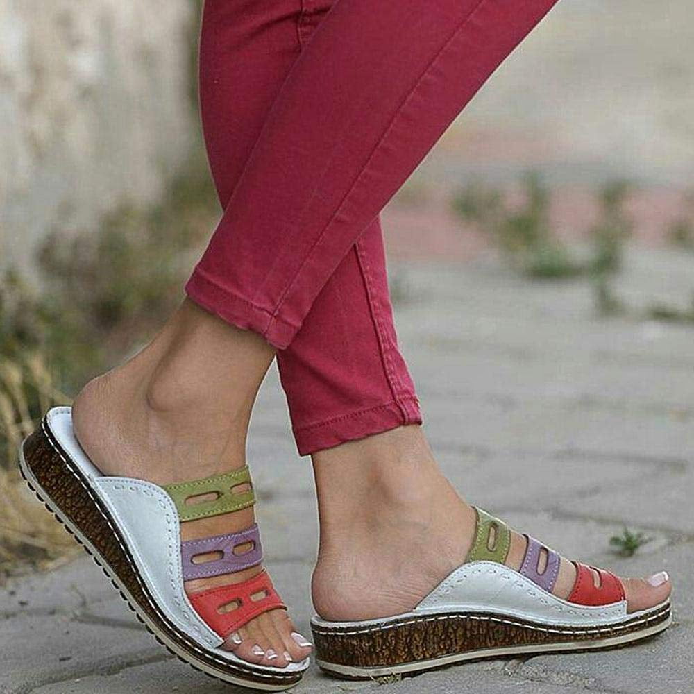 Women Three-Color Stitching Sandals, Casual Sandals Comfortable PU ...