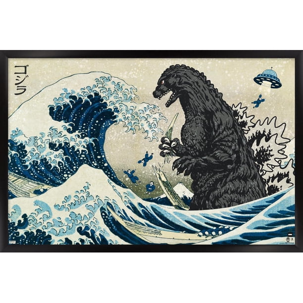 Godzilla - Great Wave Wall Poster, 22.375" x 34" Framed - Walmart.com