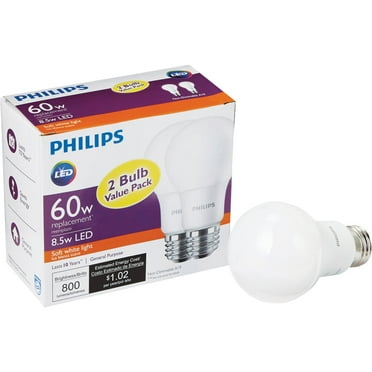 (2-Pk) Philips LED Light Bulb Daylight A19 60W 9290030050 - Walmart.com