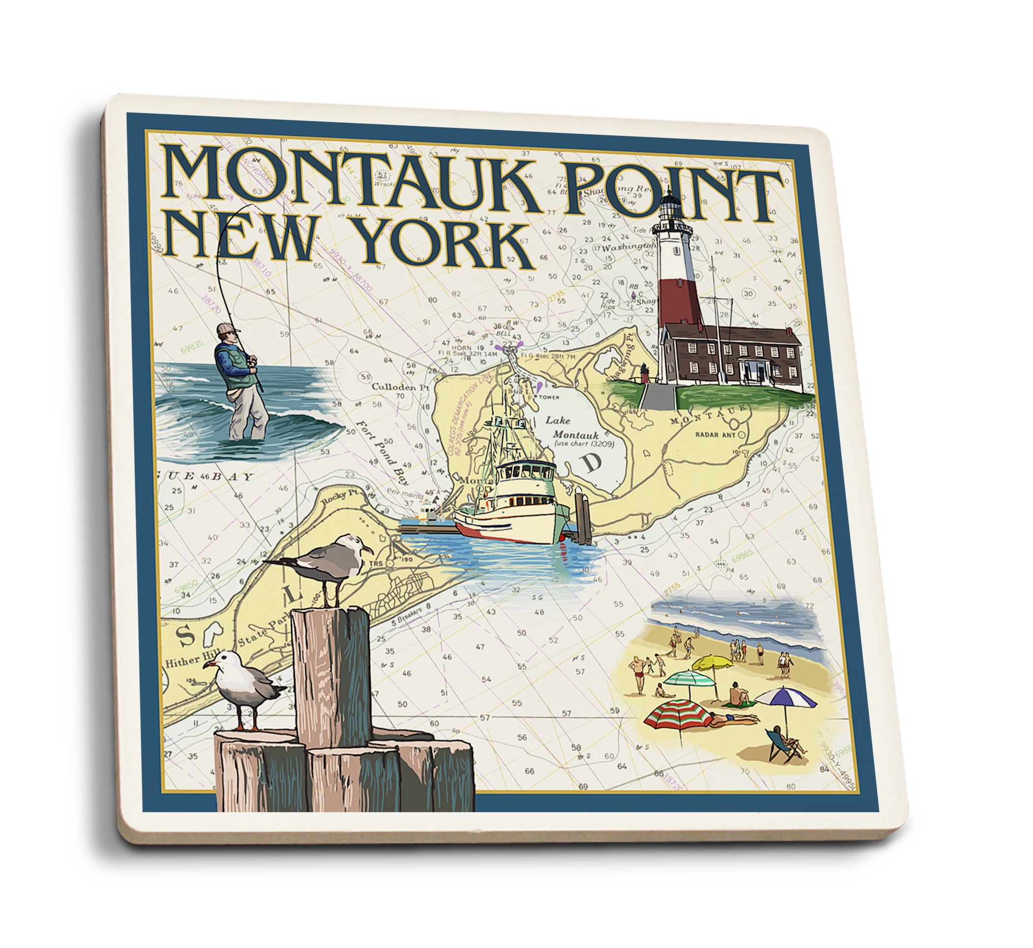 Montauk Point, New York, Nautical Chart (Absorbent Ceramic Coasters Set ...