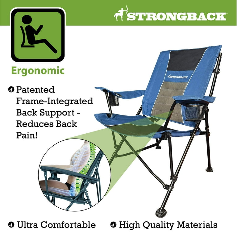 Strongback Camping Chair XL Guru 3.0 Heavy Duty Camping Chairs with Lumbar Support Backpack Folding Camp Chair Navy