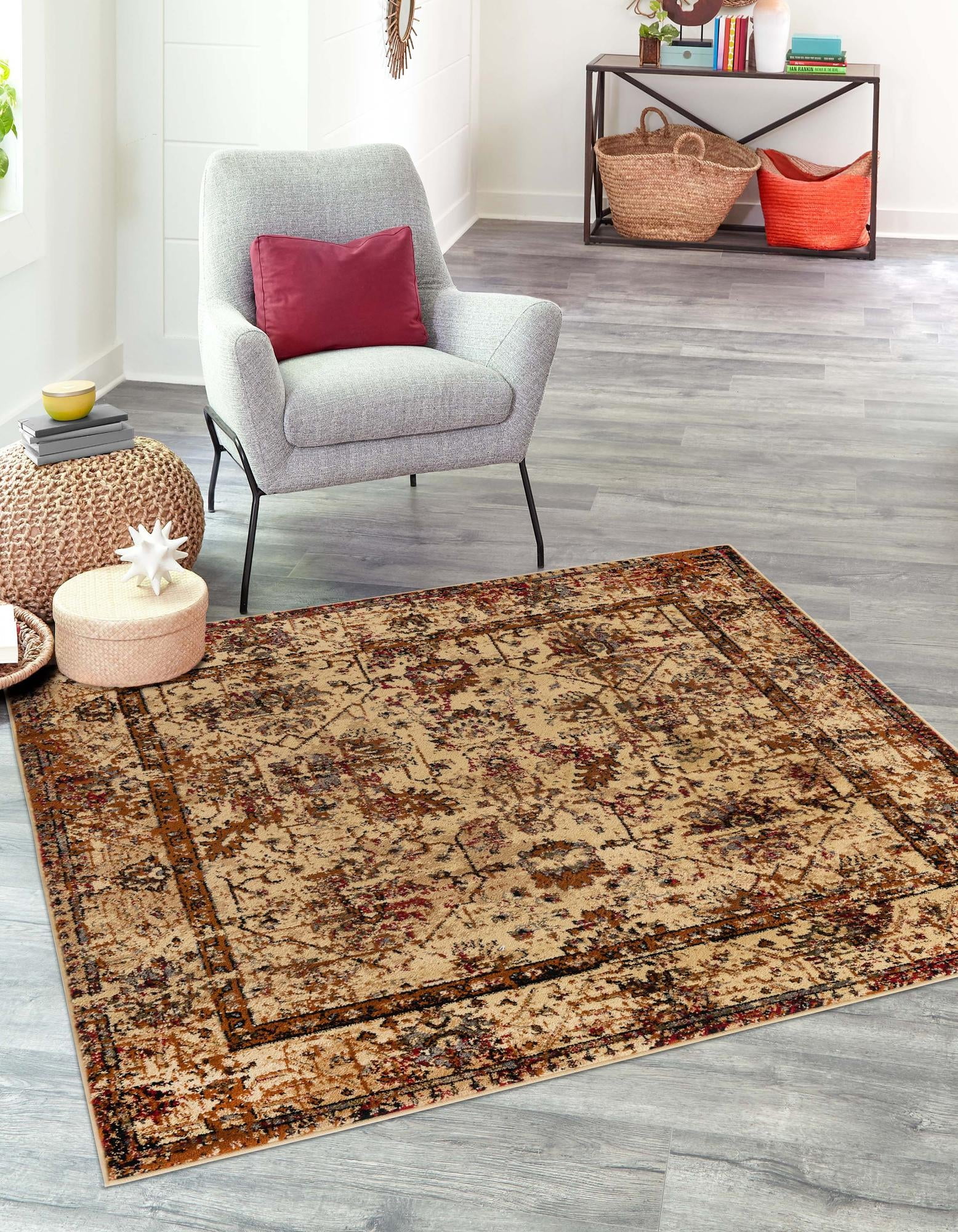 Rugs.com Saturn Collection Rug – 8 Ft Square Beige Cream Medium Rug ...