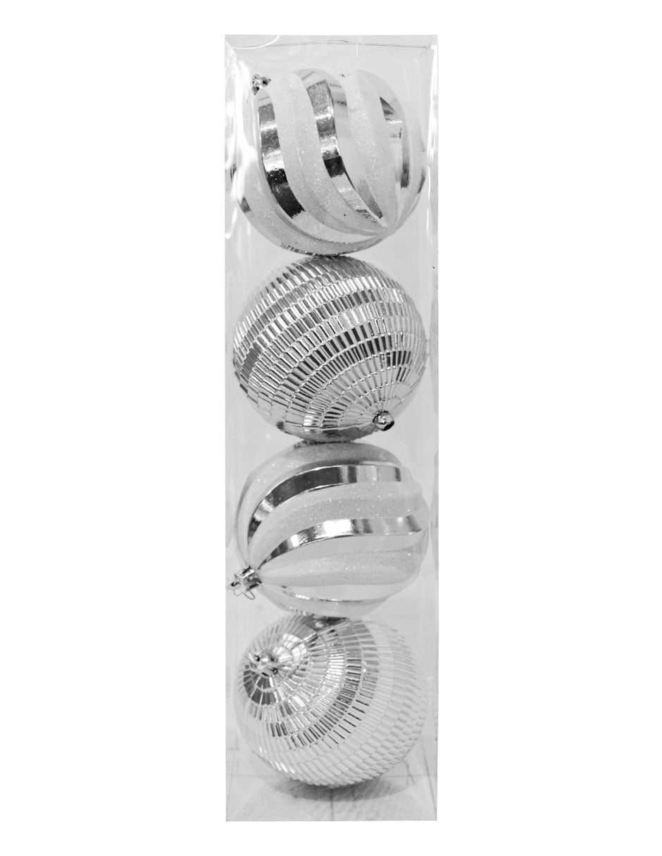 4 Esferas Navideñas Adorno Plateadas Brillo Navidad 10 Cm | Walmart en ...