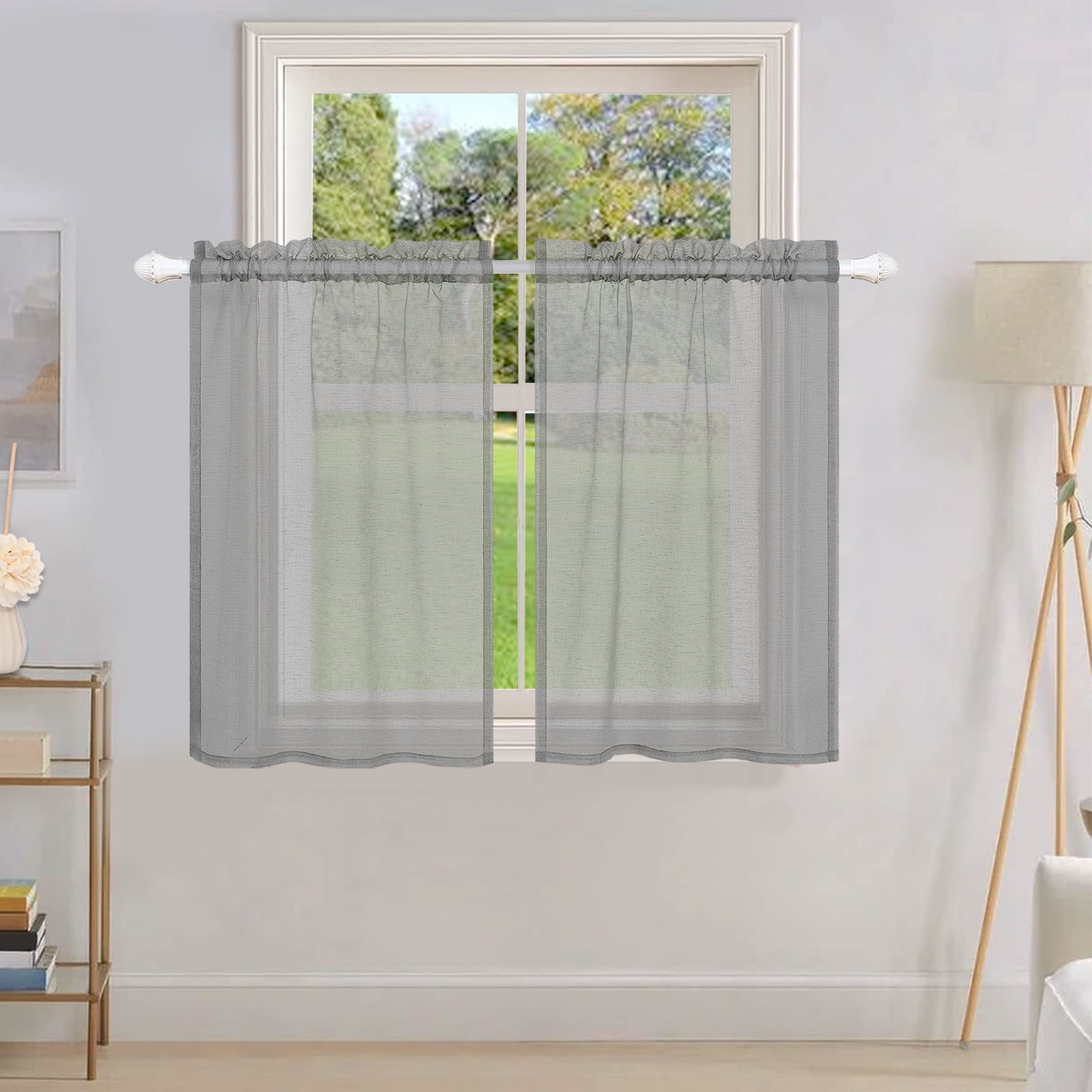 Rosnek 2 Panels Sheer Kitchen Curtains 24 inches Tier Short Curtains ...