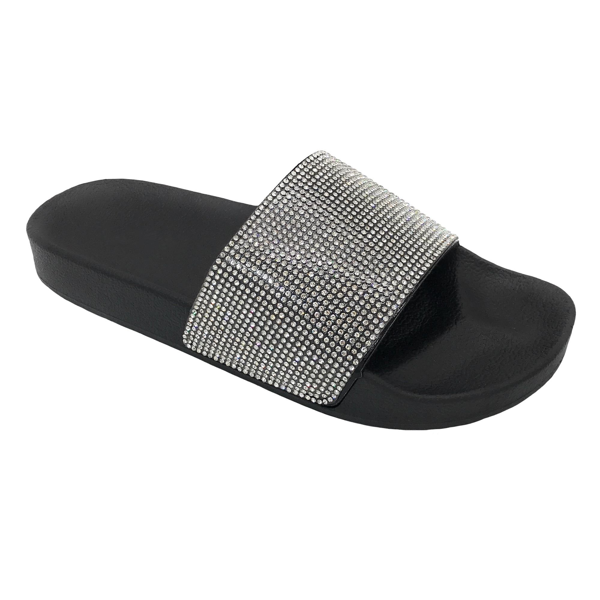 SNJ Women's Fashion Rhinestone Glitter Slide Slip on Footbed Platform ...