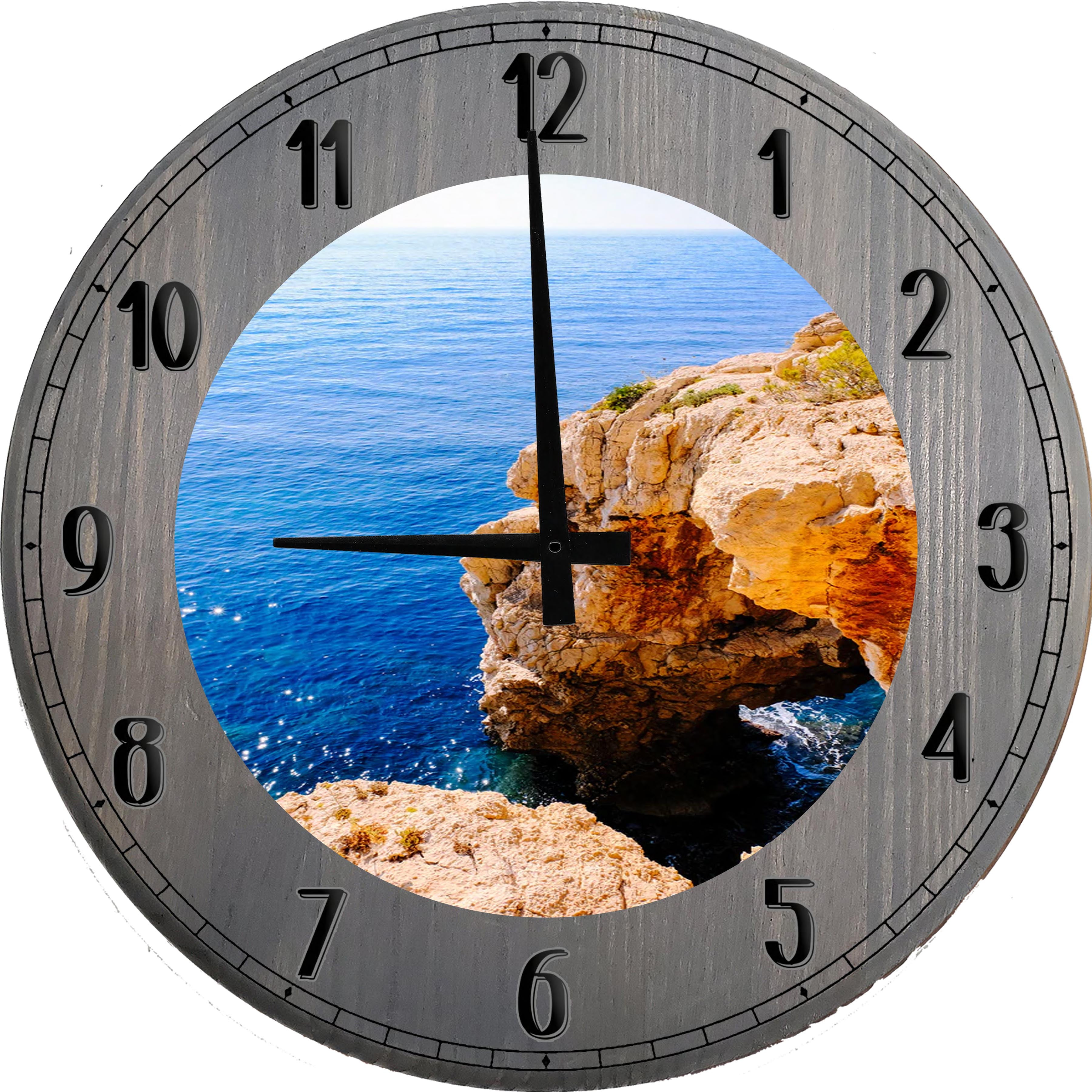 Large Wood Wall Clock 24 Inch Round Blue Wall Decor Coastal Wall Art ...