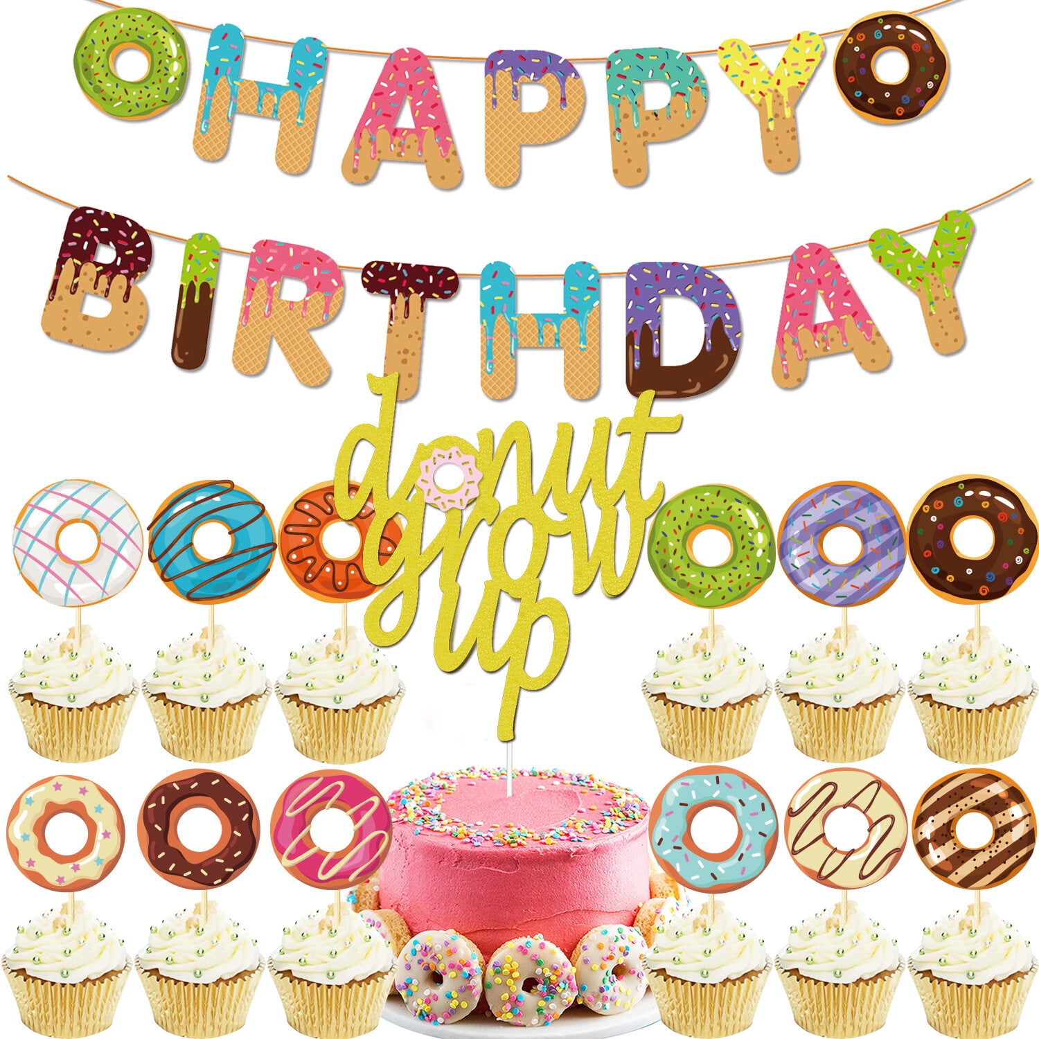 Donuts Themed Party Decorations Doughnut Banner Donut Grow Up Cake ...