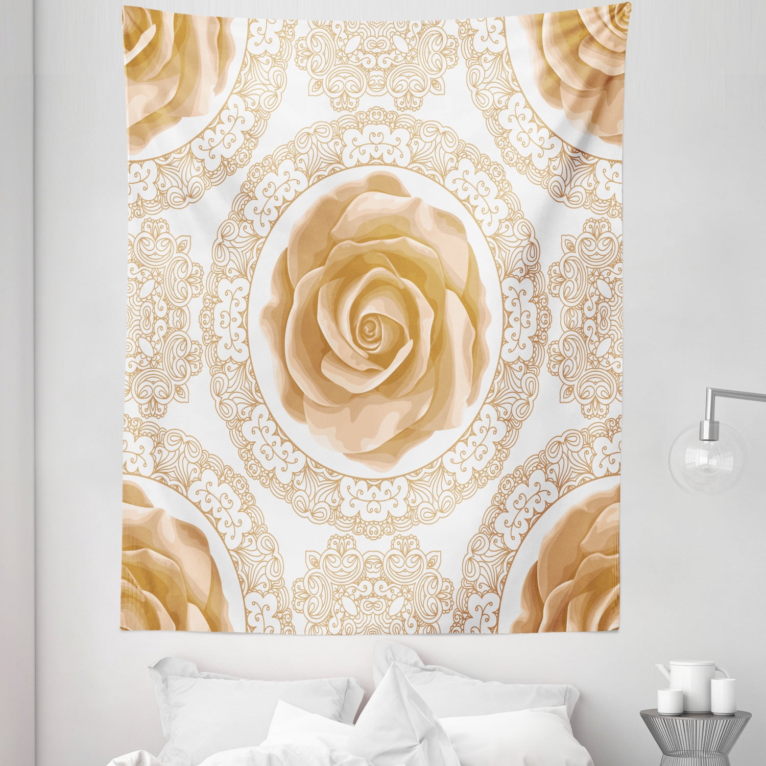 Floral Tapestry, Rose Florets with Classic Graphic Lace Feminine Retro ...