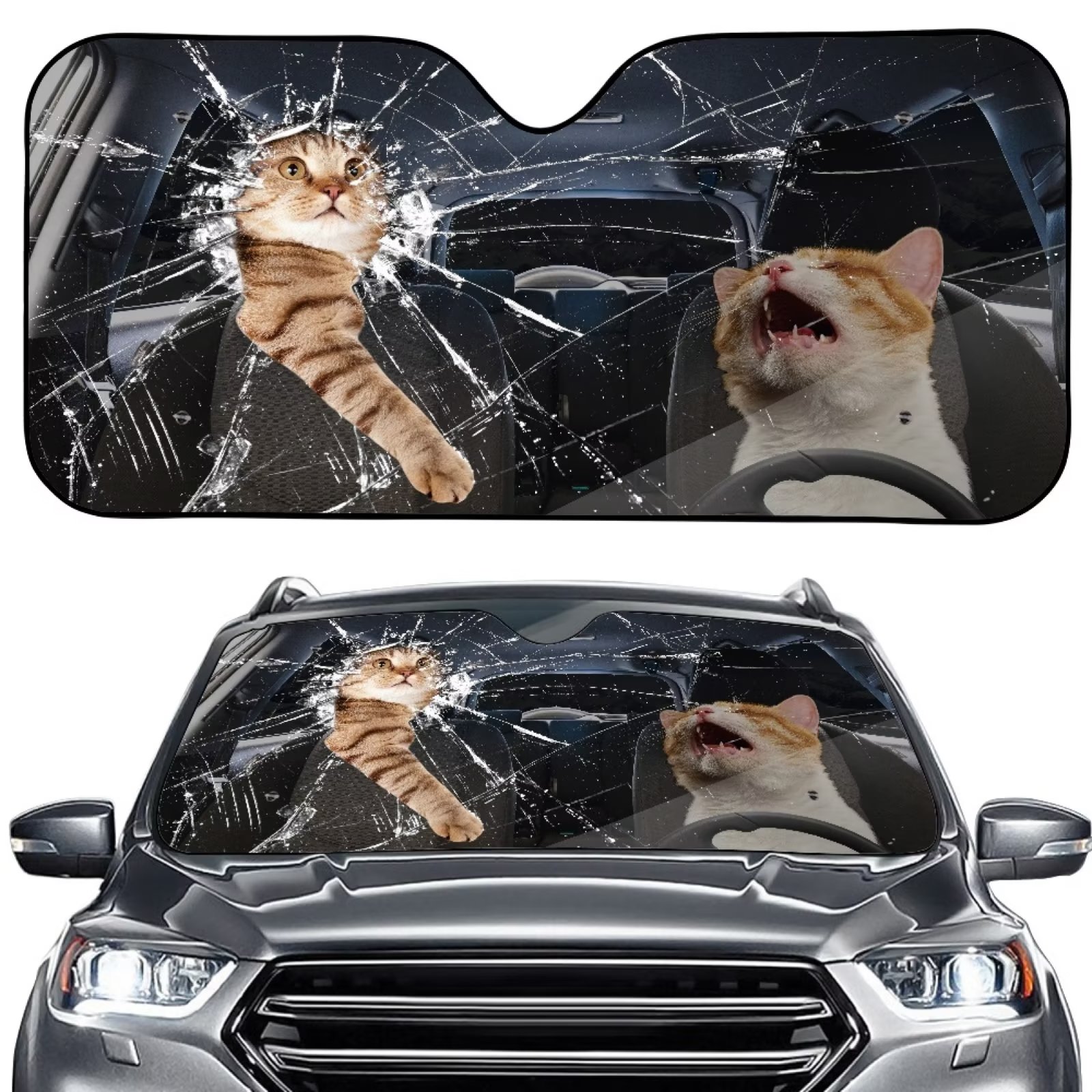 NETILGEN Naughty Cat Driver Automotive Windshield Sunshades Fold-Up Car ...