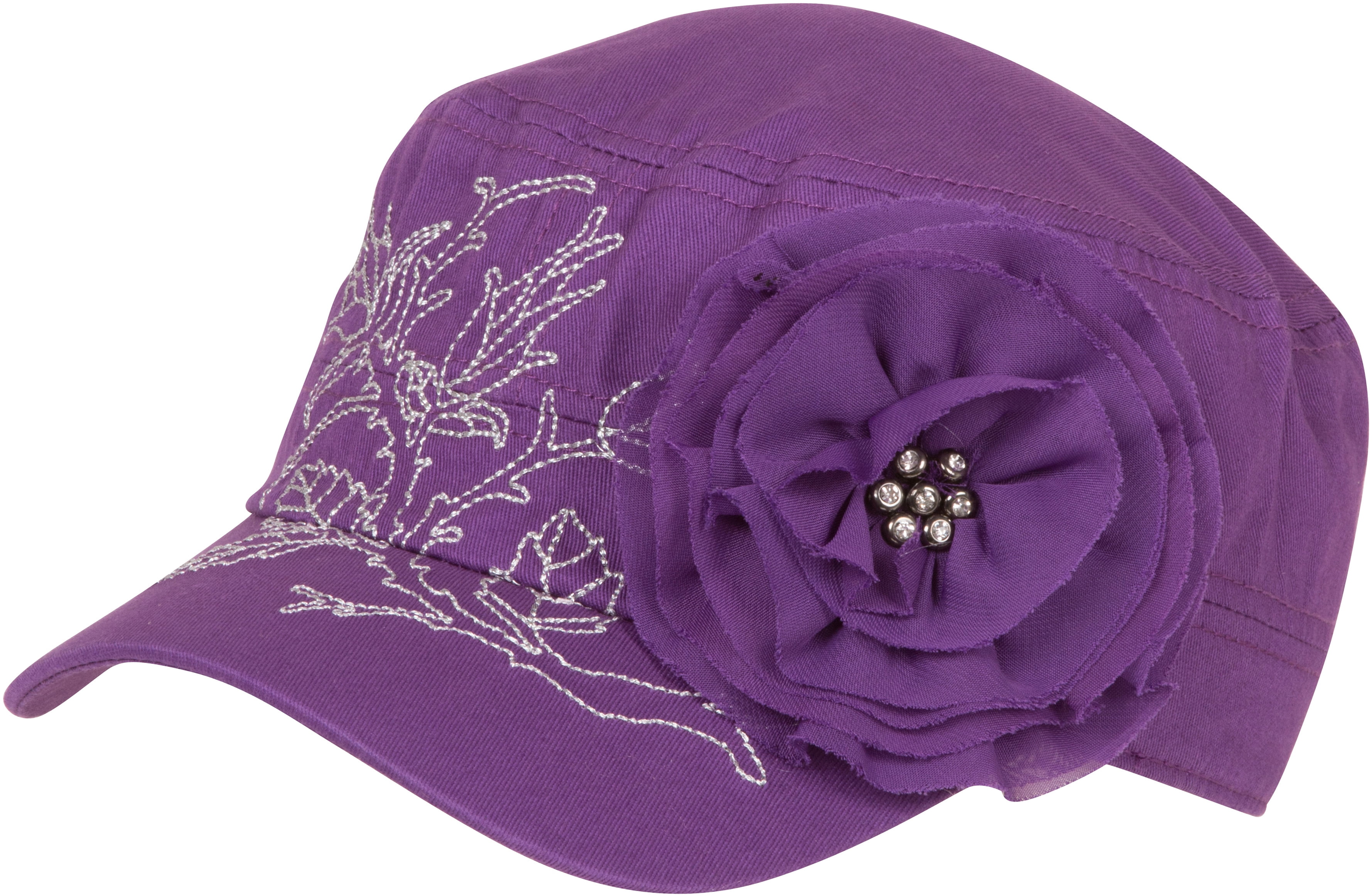 Sakkas Women's Metallic Embroidered Floral Rose Cadet Cap - Purple ...